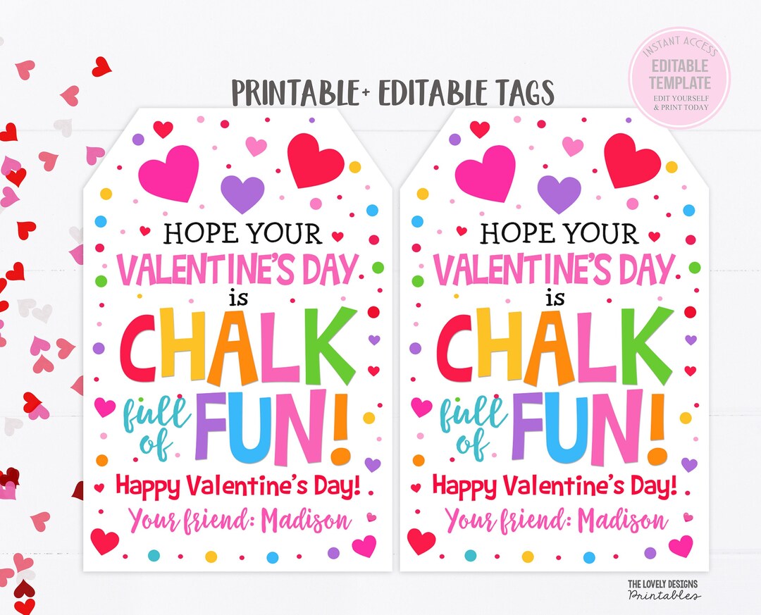 Valentine Chalk Gift Tags, Valentine's Day is Chalk Full of Fun Tag ...
