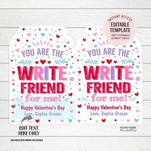 Valentine' S Day Pencil Gift Tags You're the Write Friend for Me Tag ...