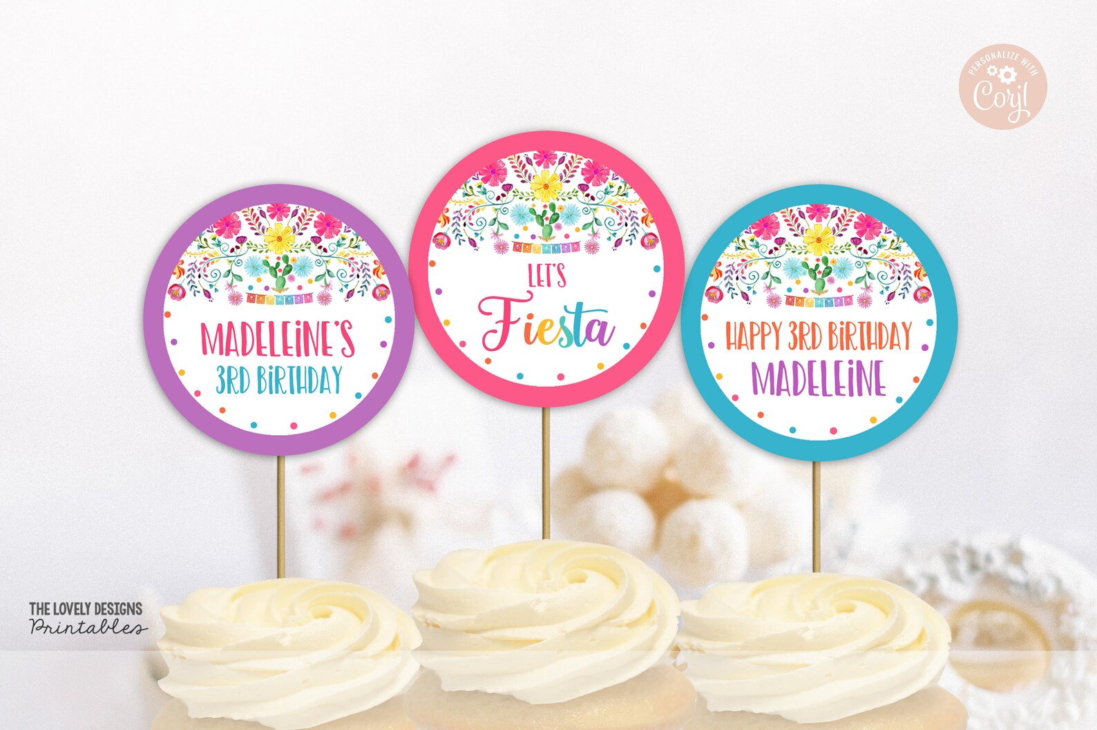 Editable Fiesta Cupcake Toppers Fiesta Birthday Party Circles Decor ...
