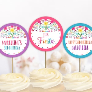 Editable Fiesta Cupcake Toppers Fiesta Birthday Party Circles Decor ...