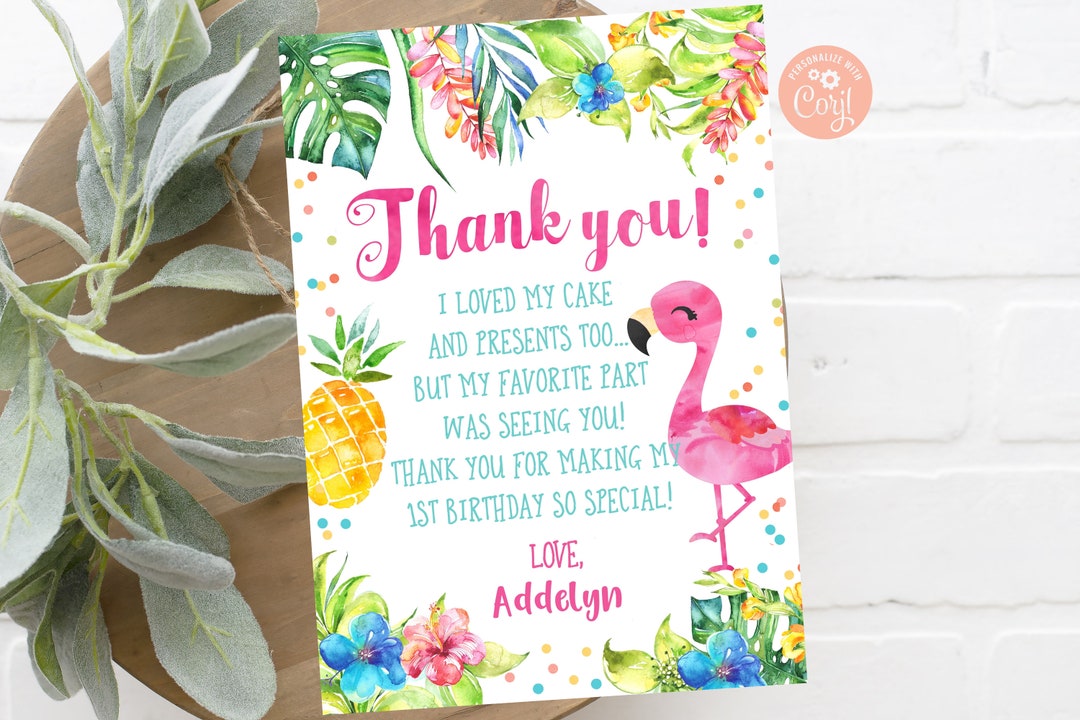 Editable Flamingo Thank You Card Flamingo Girl Birthday Party Cards ...