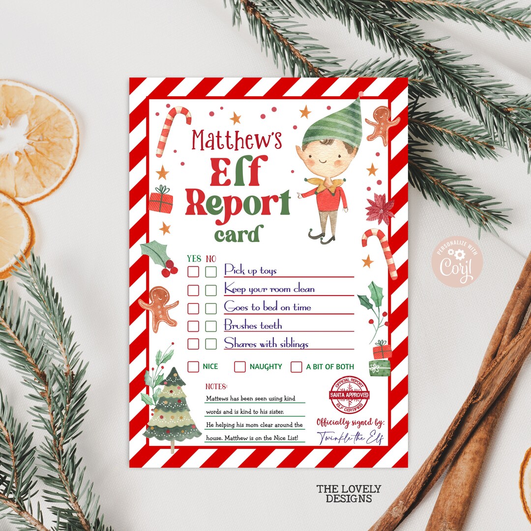 EDITABLE Elf Report Card Christmas Elf Official Report Card Santa Claus ...