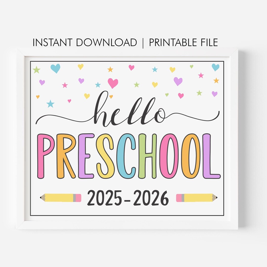 Girl First Day of PRESCHOOL Sign INSTANT DOWNLOAD Photo Prop Printable ...