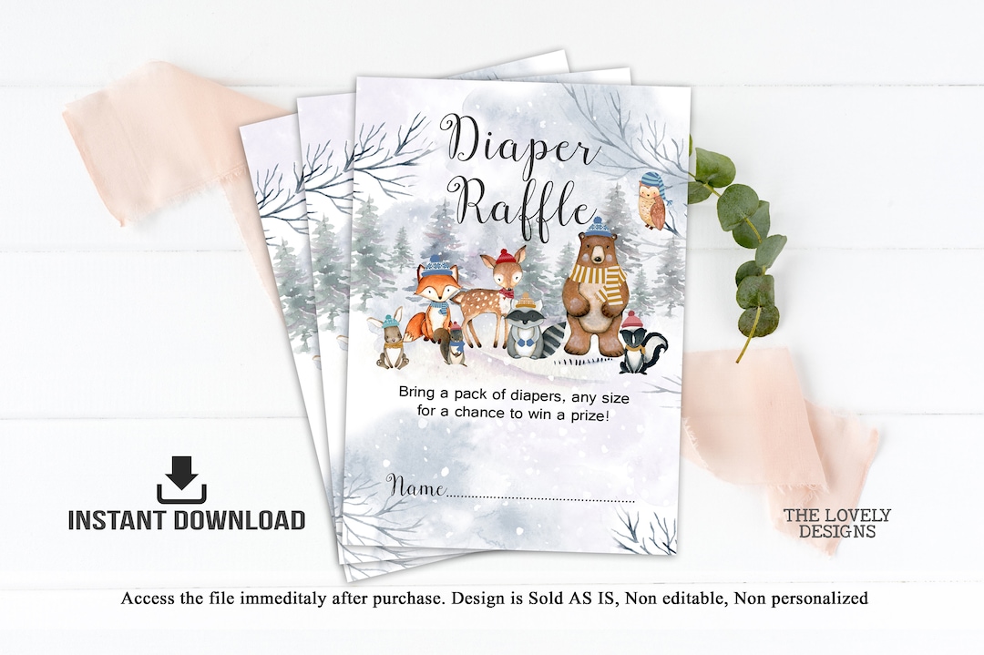 Woodland Winter Diaper Raffle Tickets Woodland Baby Shower Diaper ...