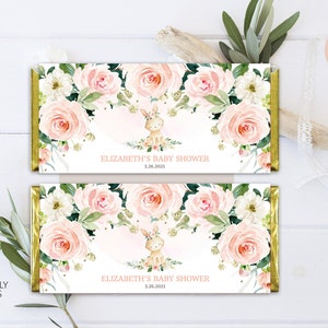 EDITABLE Bunny Candy Bar Wrappers Bunny Baby Shower Favors Floral Pink ...