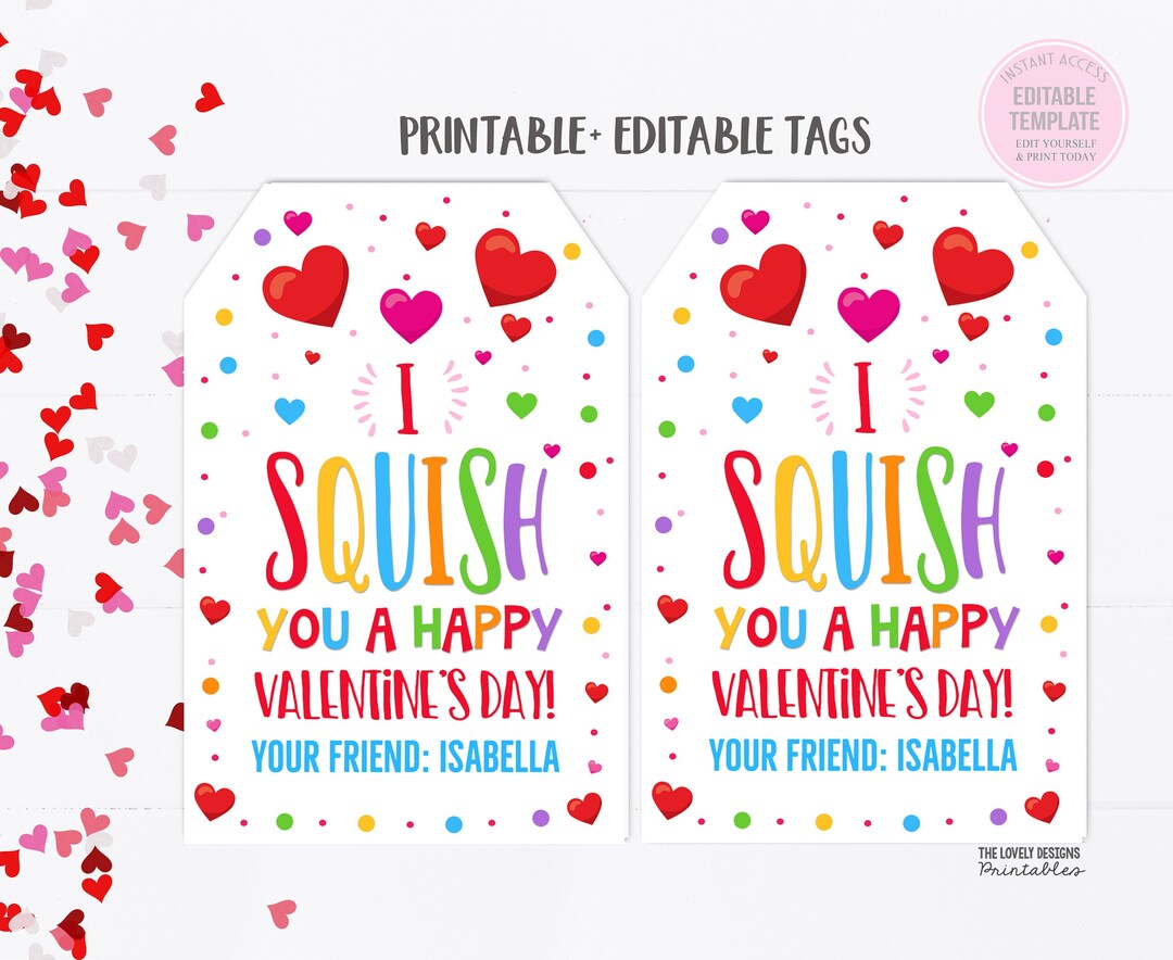 I Squish You Happy Valentine's Day Squishies Gift Tag Squeeze Squishee ...