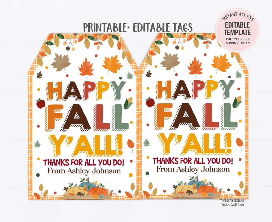 Happy Fall Y'all Gift Tag Appreciation Gift Tag School PTO Staff ...