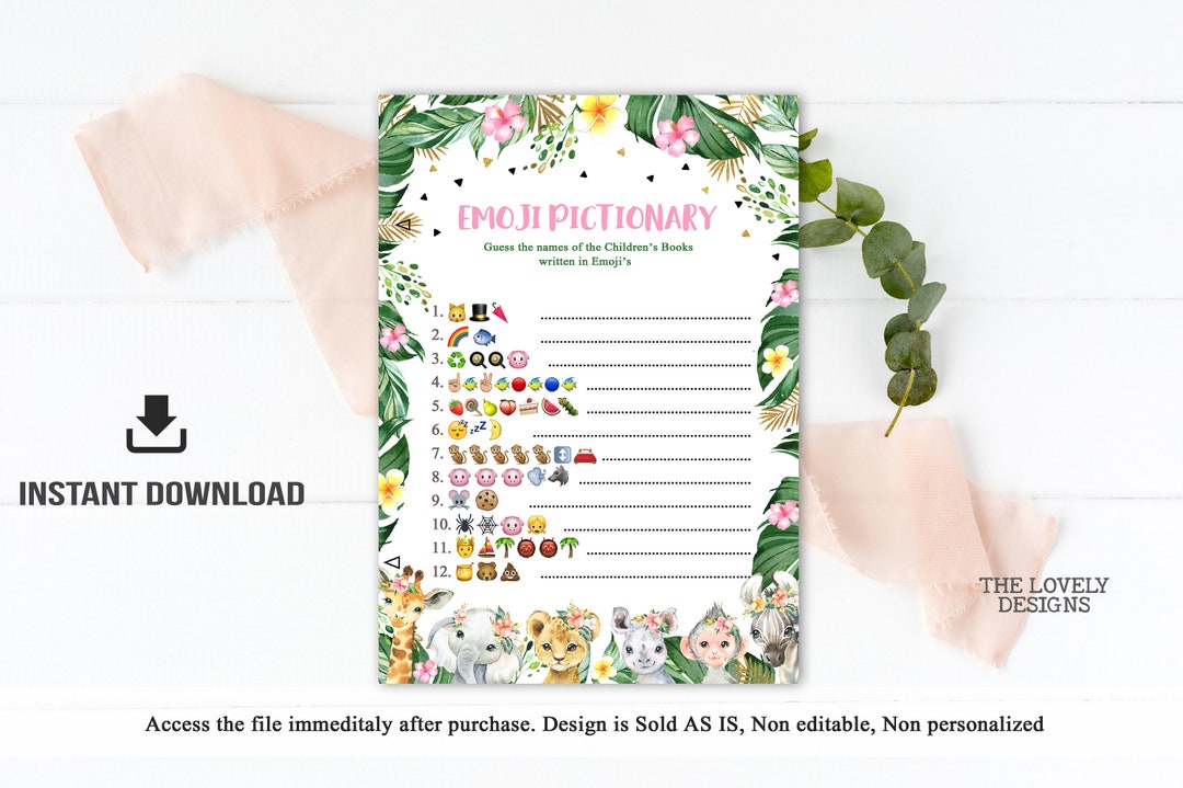 Jungle Emoji Pictionary Baby Shower Game Children's Books Emoji Game ...