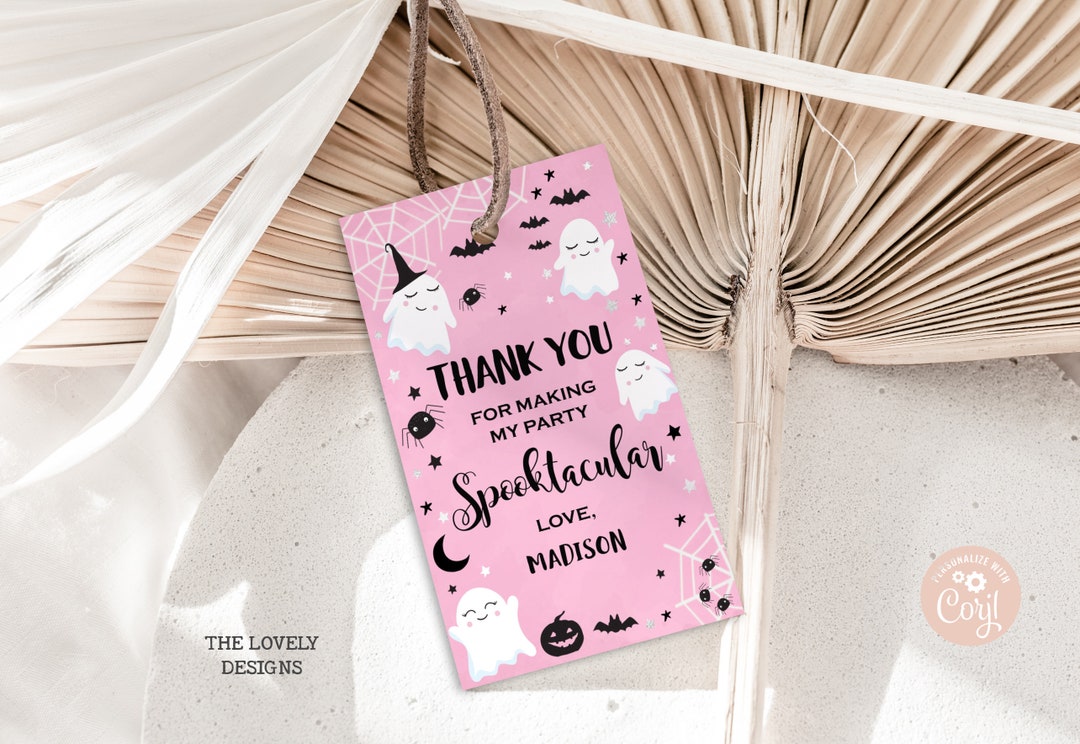 Editable Halloween Gift Tag Halloween Pink Ghost Birthday Favor Tags ...