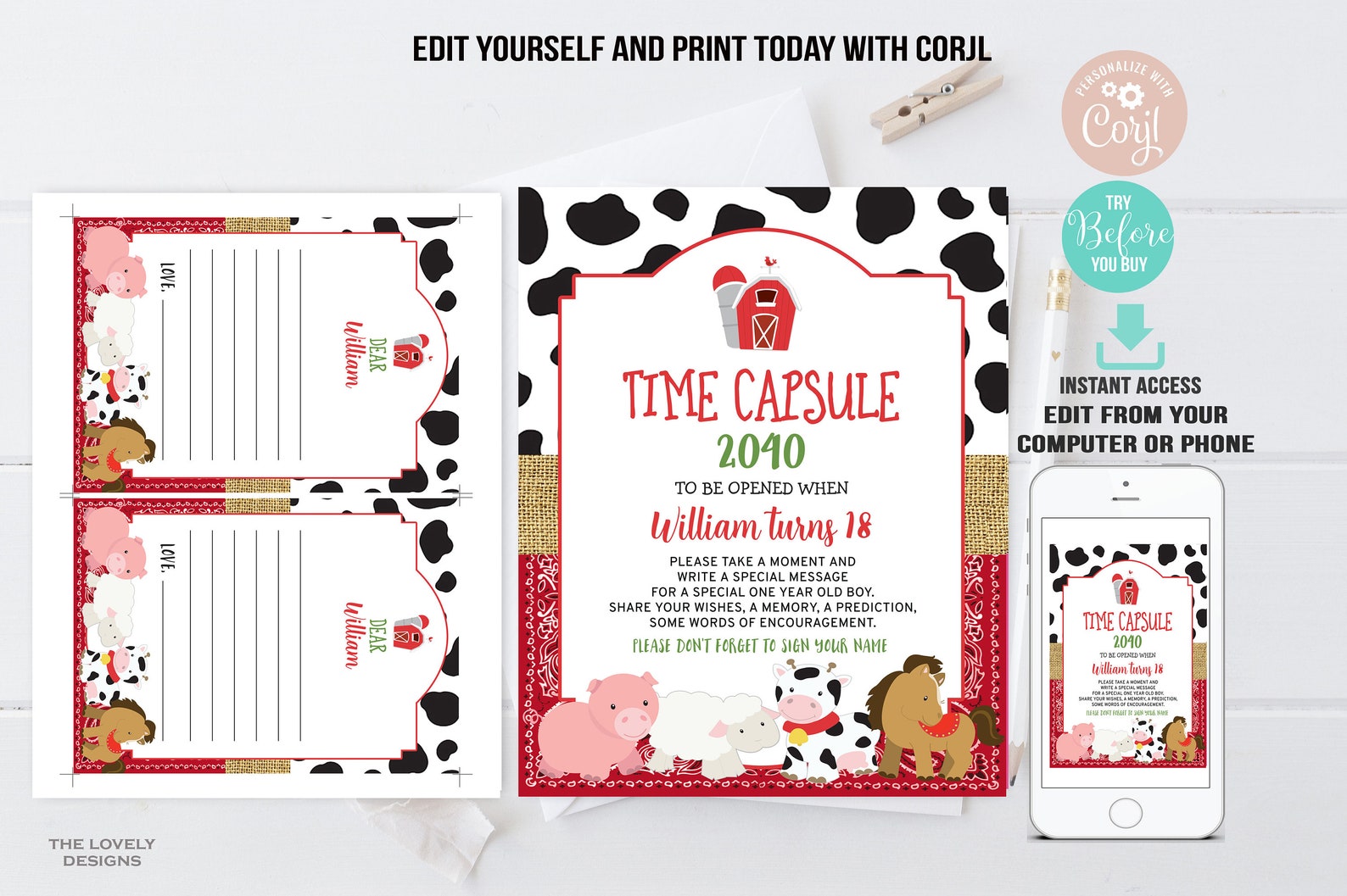 EDITABLE Farm Time Capsule Sign Matching Note Card Farm 1st - Etsy