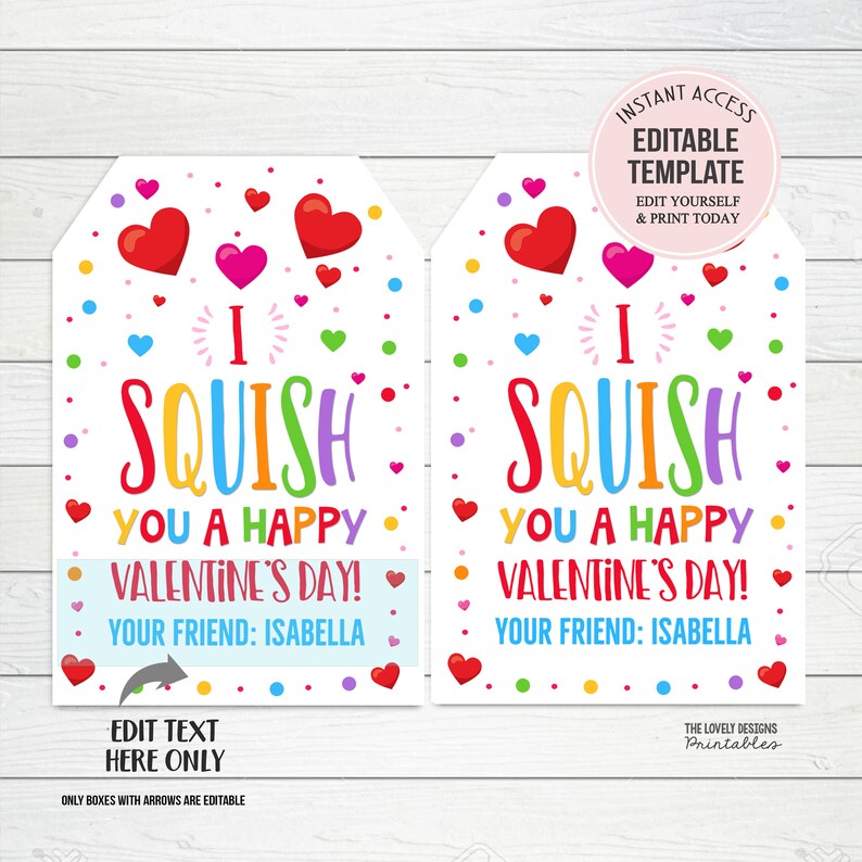 I Squish You Happy Valentine's Day Squishies Gift Tag Squeeze Squishee ...
