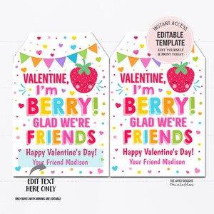 Valentine Fruit Snacks Tag Berry Glad We're Friends Tag Fruit Strip ...