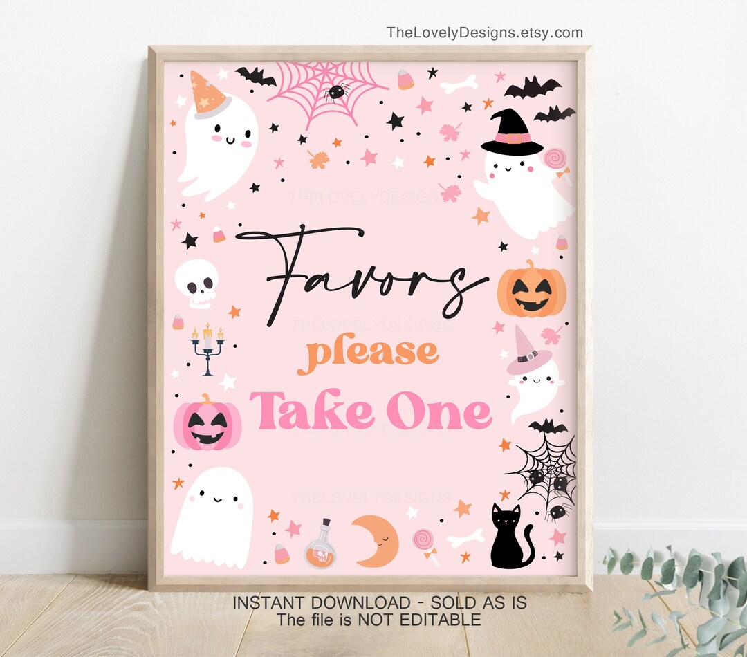 Halloween Favors Take One Sign Halloween Little Boo Sign Ghost Pink ...