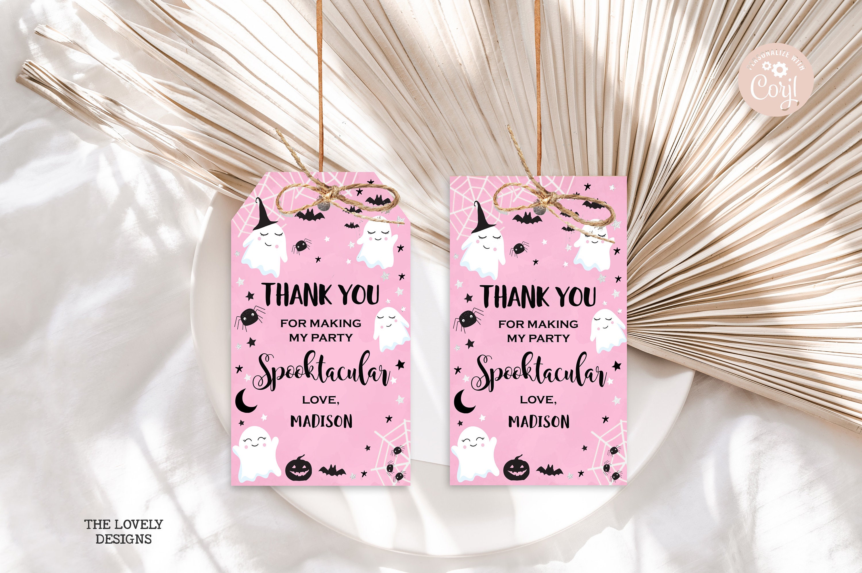Editable Halloween Gift Tag Halloween Pink Ghost Birthday Favor Tags ...