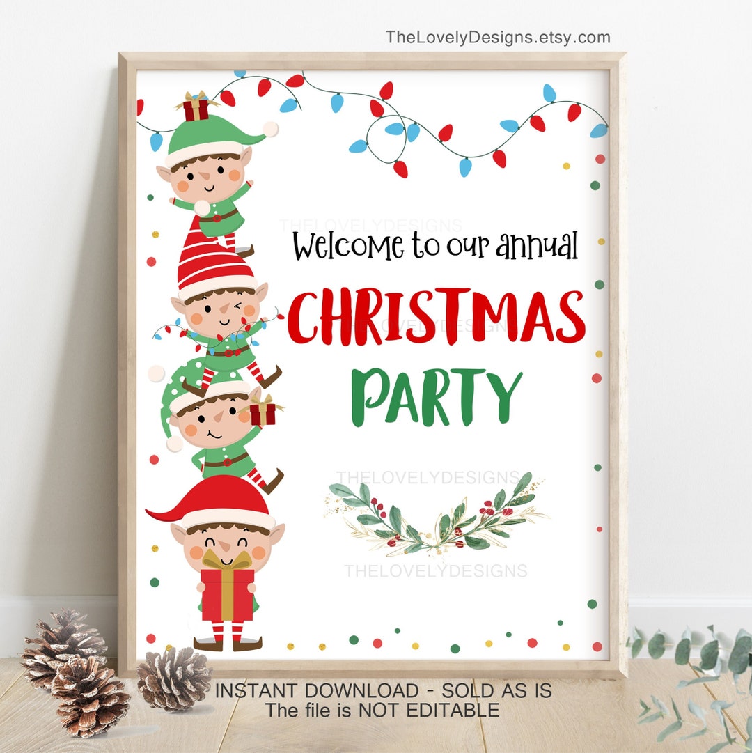 Elf Christmas Party Sign Cute Elves Sign Kids Party Elf Holiday Party ...