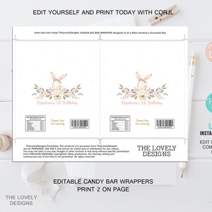 EDITABLE Bunny Candy Bar Wrappers Bunny Birthday Easter Bunny Pink ...