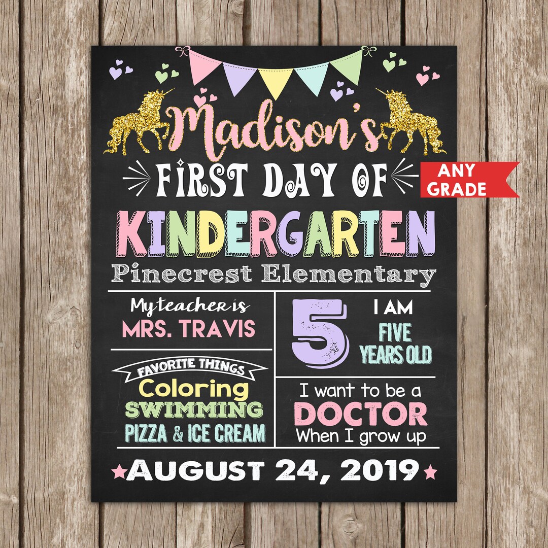 Unicorn First Day of School Sign ANY GRADE , Back to School Sign ...