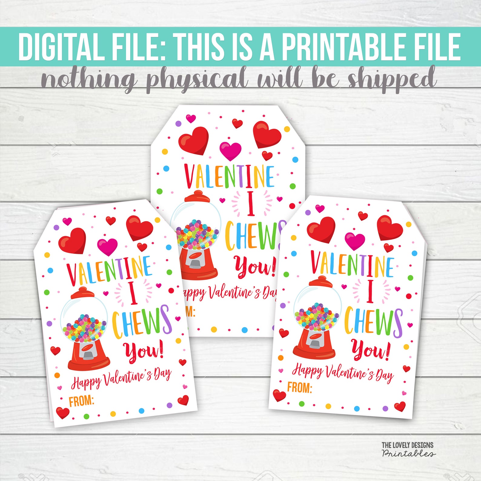 Bubble Gum Valentine's Day Tag School Classroom Valentine - Etsy