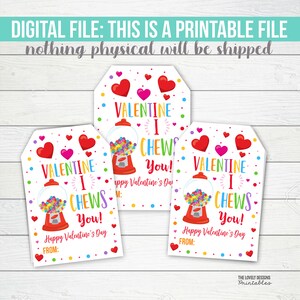 Bubble Gum Valentine's Day Tag School Classroom Valentine Gift Tag ...
