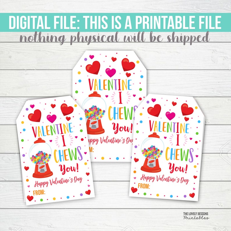 Bubble Gum Valentine's Day Tag School Classroom Valentine Gift Tag ...
