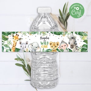 Wild ONE Water Bottle Label Editable Jungle Birthday Party Safari ...