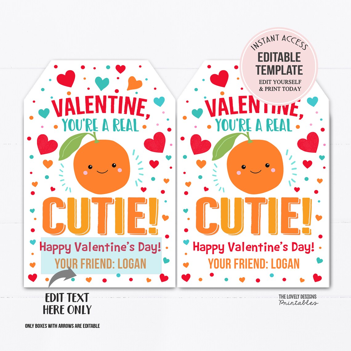 Editable You're a Cutie Valentine's Day Tags Clementine Tangerine Cutie ...