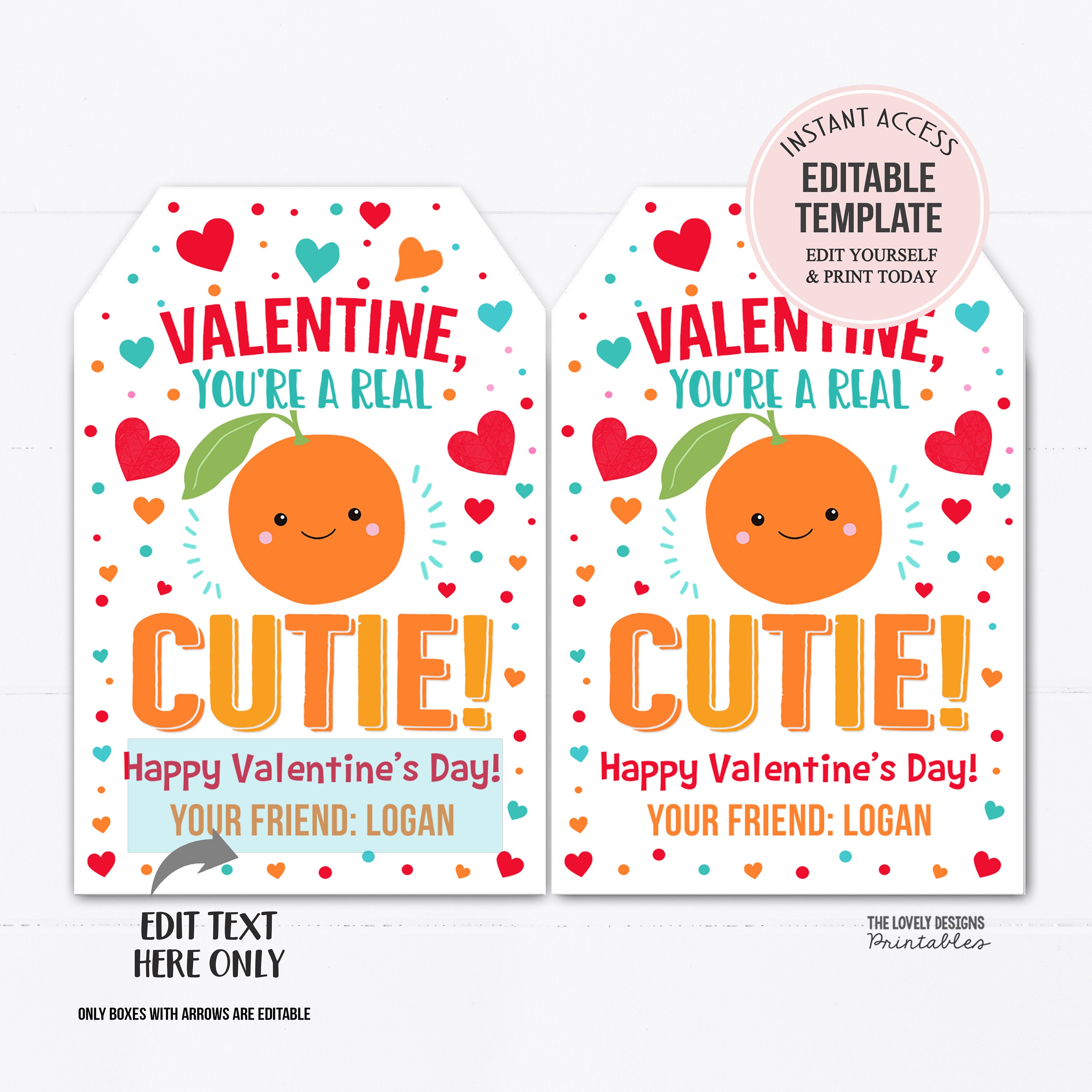 Editable You're a Cutie Valentine's Day Tags Clementine Tangerine Cutie ...
