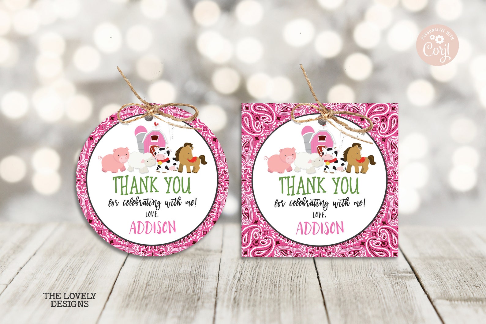 Editable Farm Favor Round Tag Farm Girl Birthday Gift Tag Farm Barnyard ...