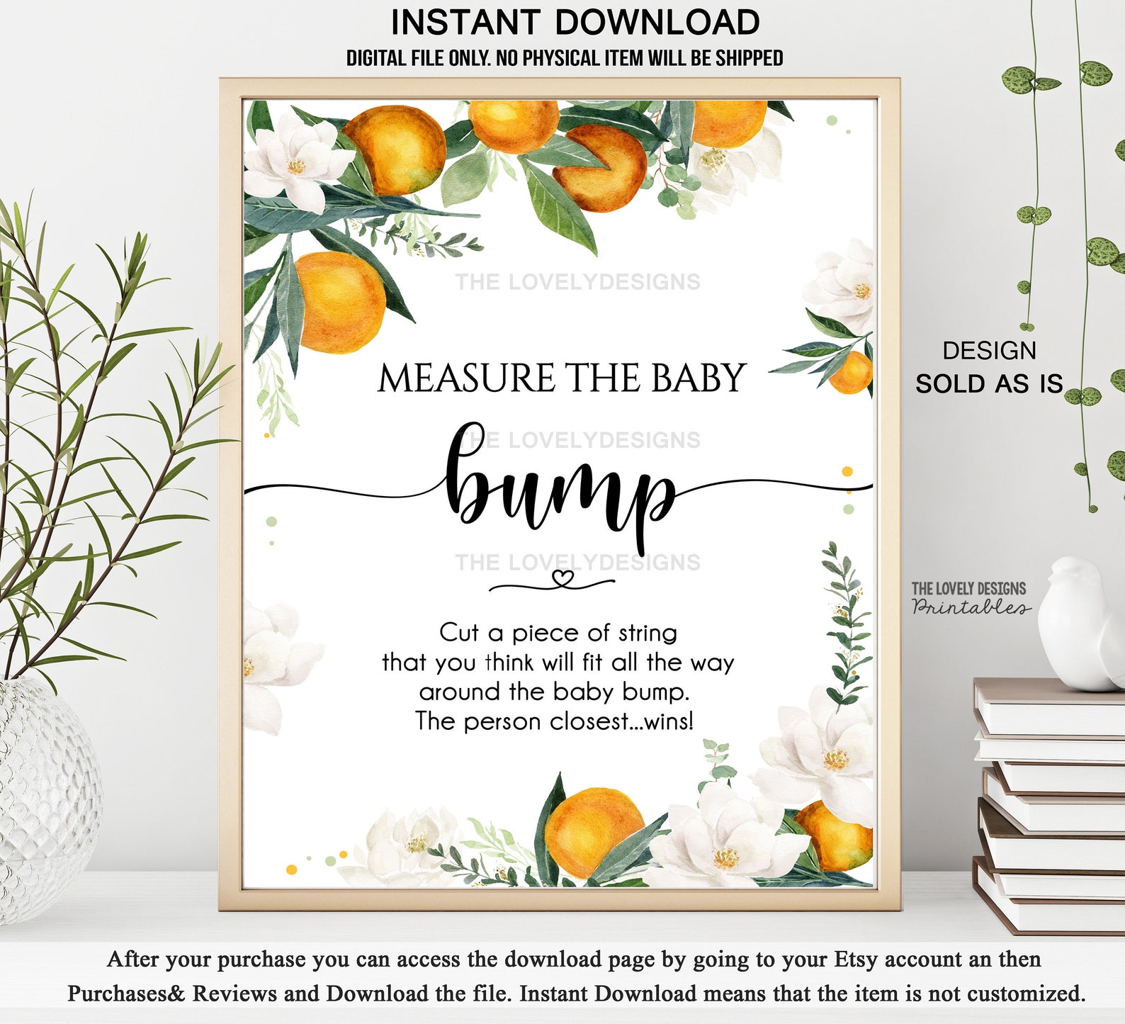 Orange Measure the Baby Bump Sign Little Cutie Baby Shower How Big is ...