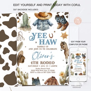 Cowboy Yee Haw Rodeo Invitation Any Age Cowboy Birthday Country Western ...