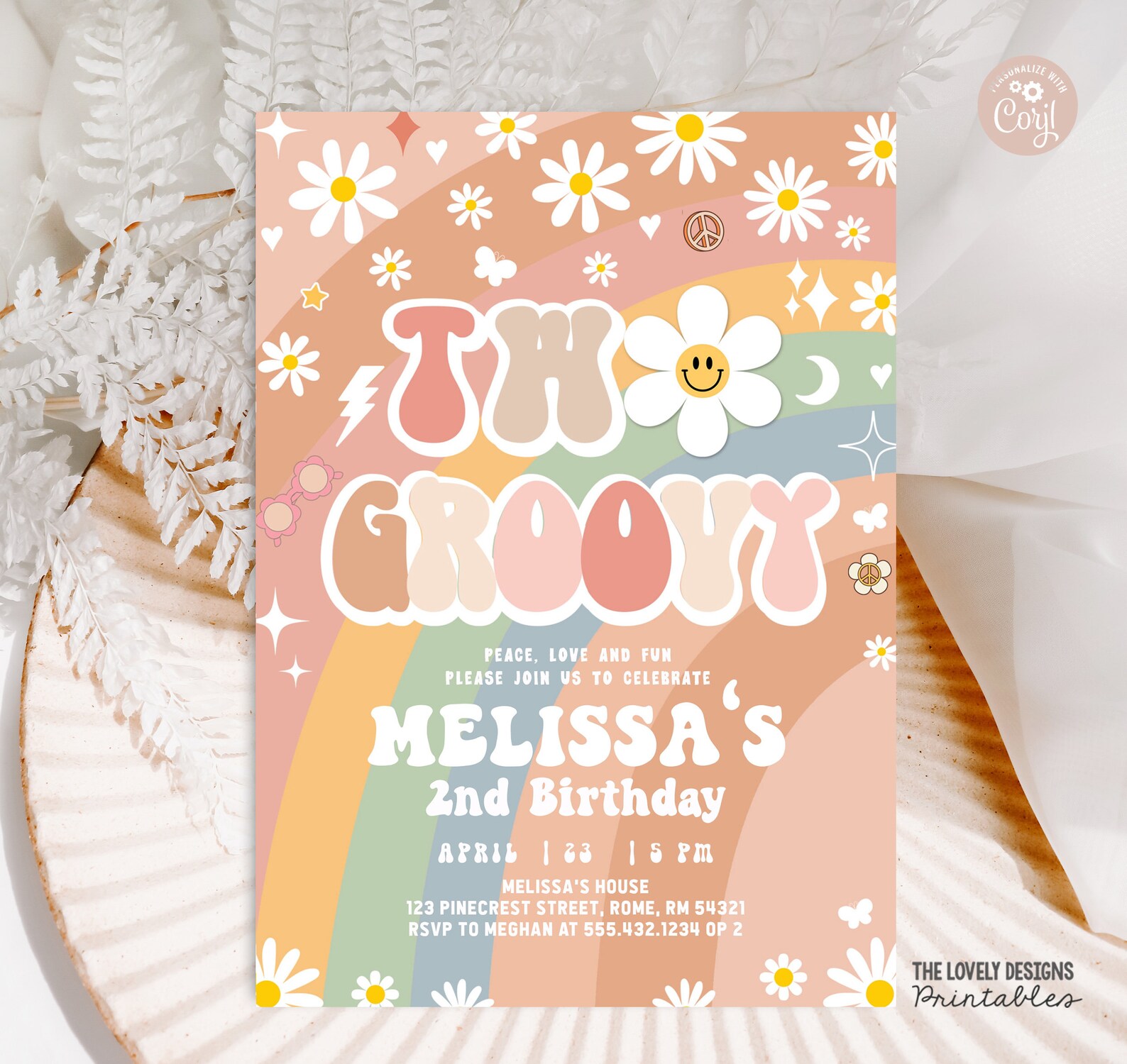 Editable TWO Groovy Invitation Groovy 2nd Birthday Party Daisy - Etsy