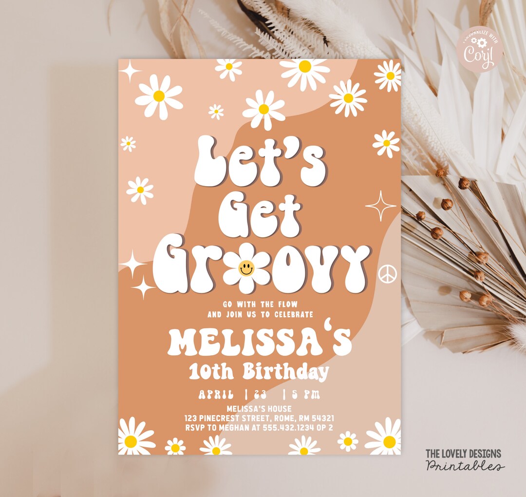 EDITABLE Groovy Birthday Invitation Let's Get Groovy Invite Any Age ...