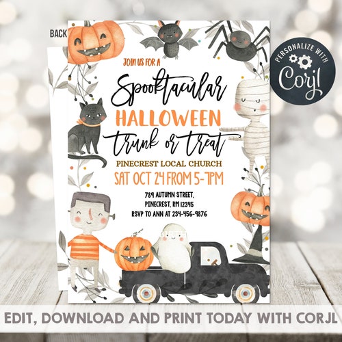 EDITABLE Trunk or Treat Invitation Printable Halloween - Etsy