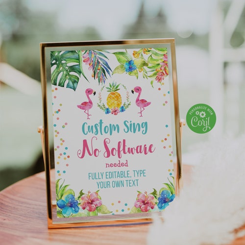 Editable Flamingo Custom Sign Tropical Flamingo Birthday - Etsy