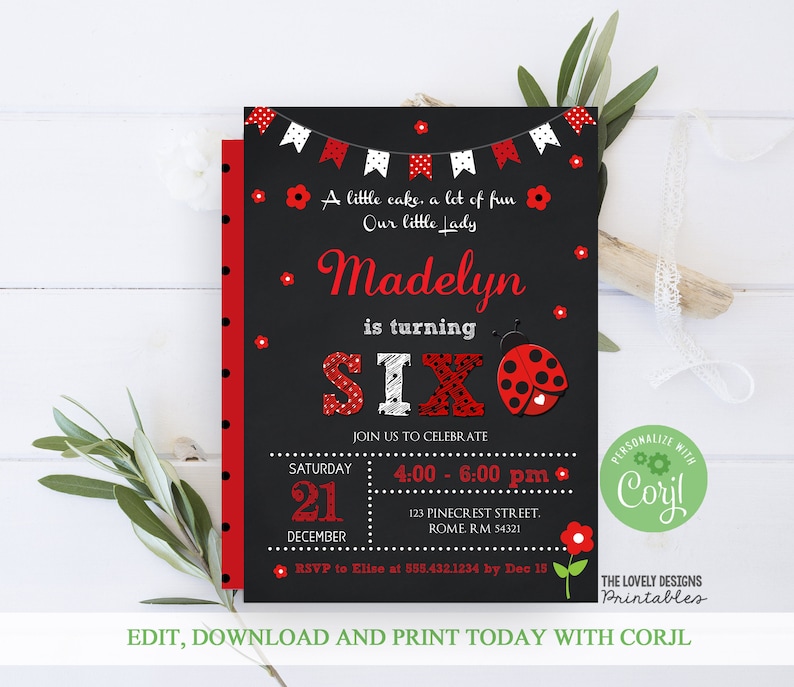 Editable Ladybug 6th Birthday Invitation Ladybug is Turning 6 - Etsy