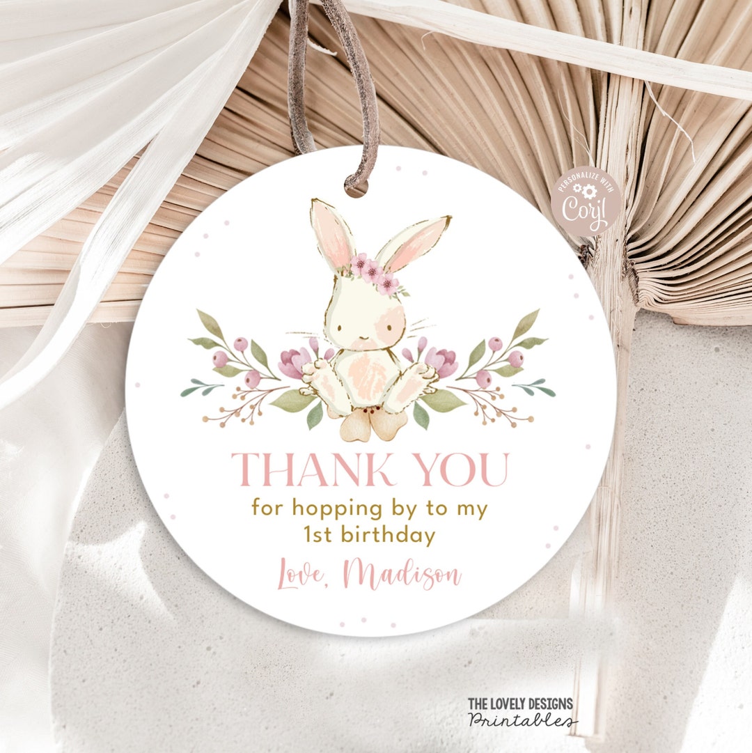 EDITABLE Bunny Gift Tag Bunny Pink Floral Spring Rabbit Easter Thank ...