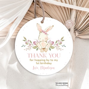 EDITABLE Bunny Gift Tag Bunny Pink Floral Spring Rabbit Easter Thank ...