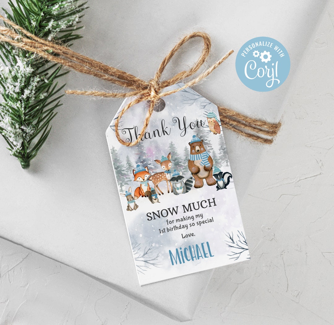 EDITABLE Woodland Winter Favor Tags Woodland Birthday Gift Tag Blue ...
