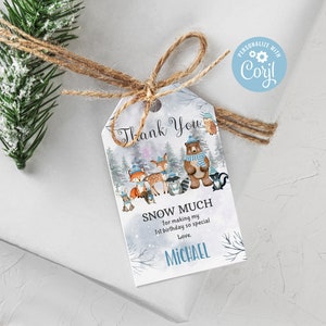 EDITABLE Woodland Winter Favor Tags Woodland Birthday Gift Tag Blue ...