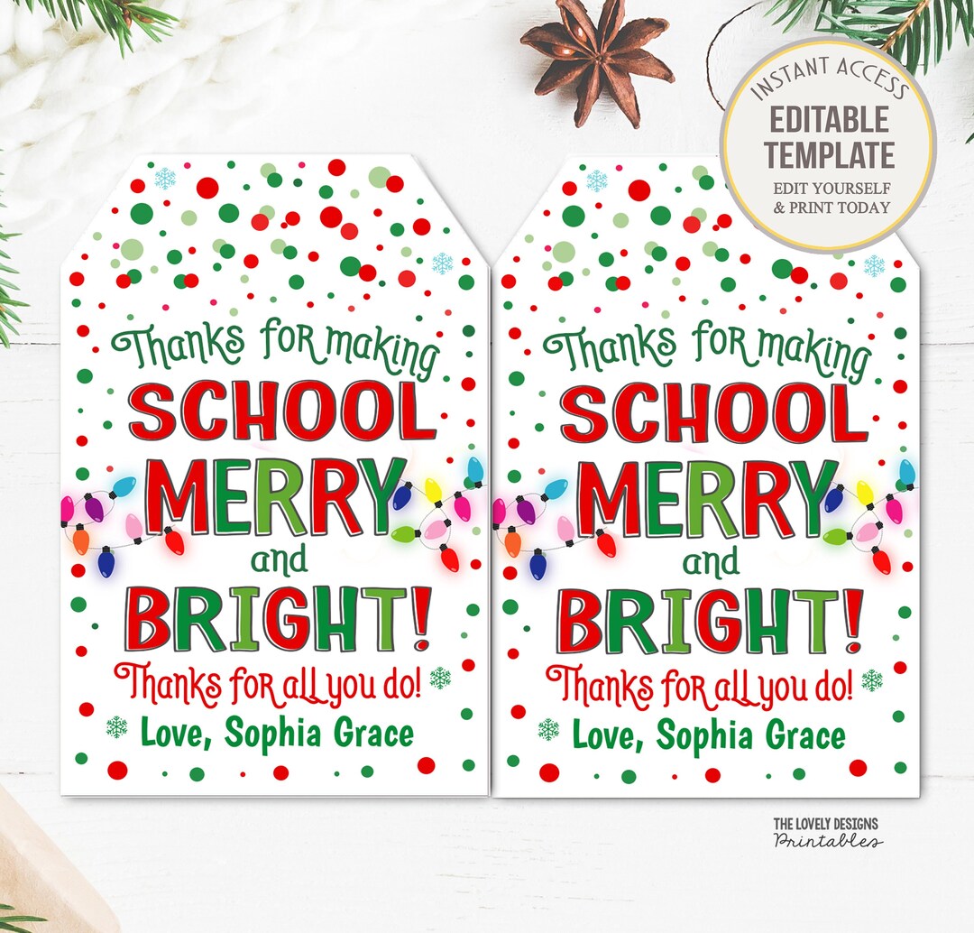 Christmas Gift Tag School Merry & Bright Gift Tag Holidays Gift Tag PTO ...