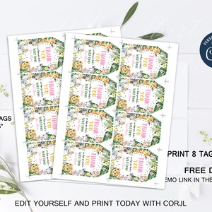 EDITABLE Jungle Favor Tag Safari Animals Wild Time Tags Jungle Girl ...