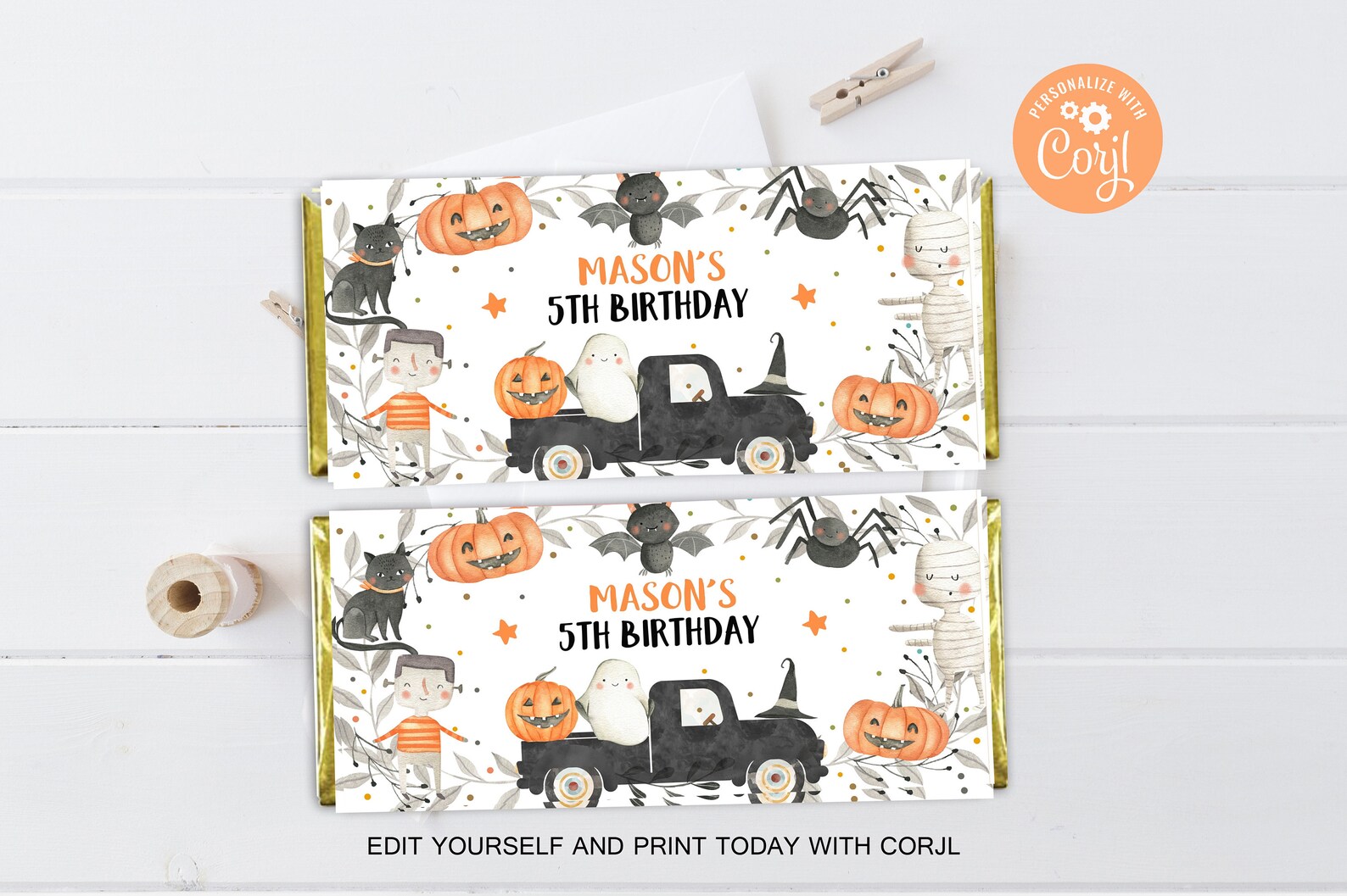 EDITABLE Halloween Candy Bar Wrappers Halloween Birthday Party - Etsy