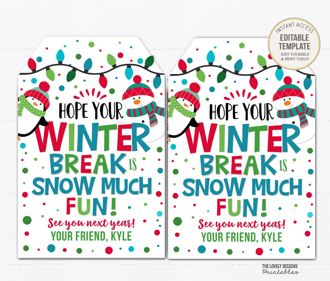 Hope Your Winter Break is Snow Much Fun Tag From Teacher Student ...