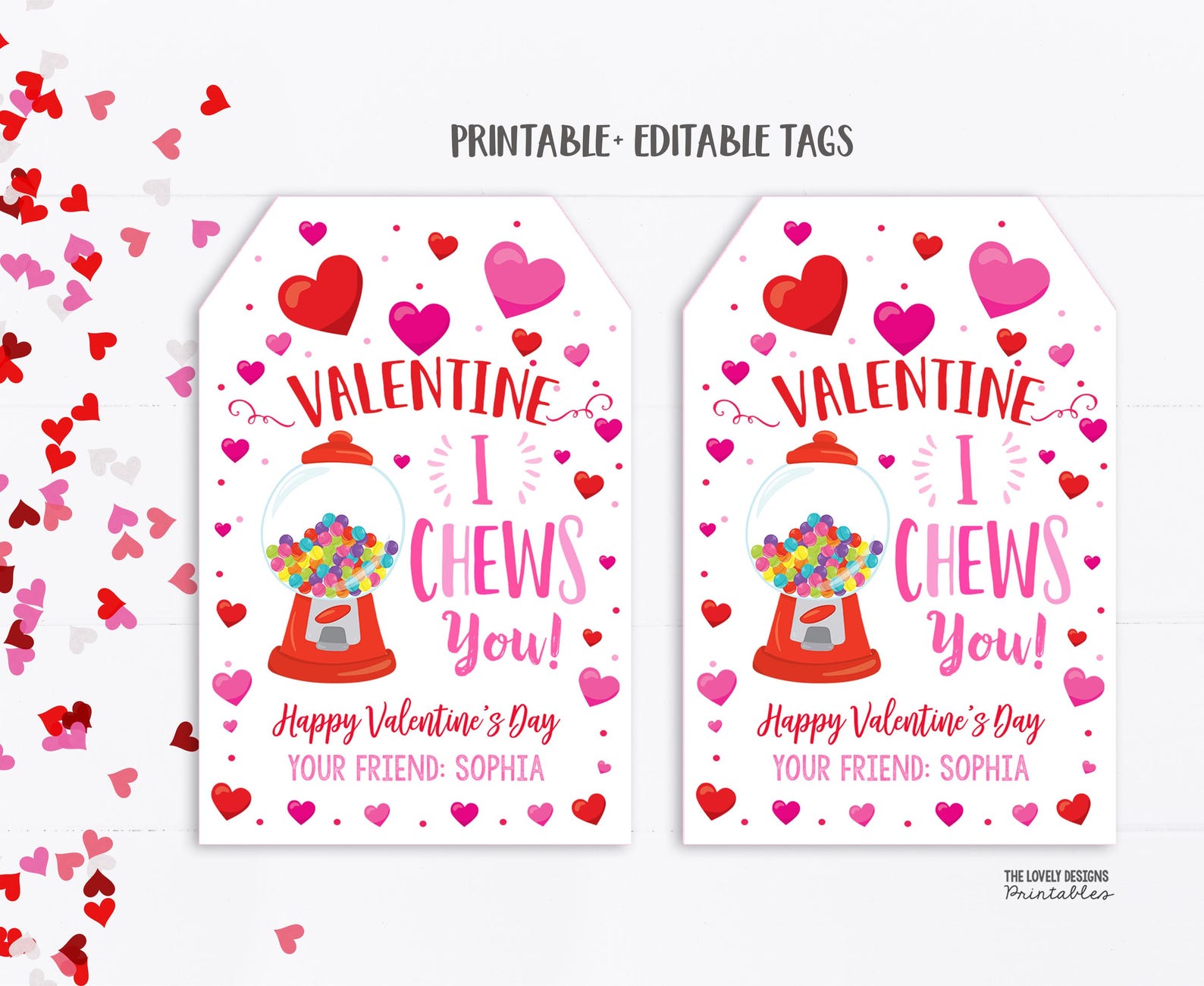 Editable Bubble Gum Valentine's Day Tag School Classroom Valentine Gift ...