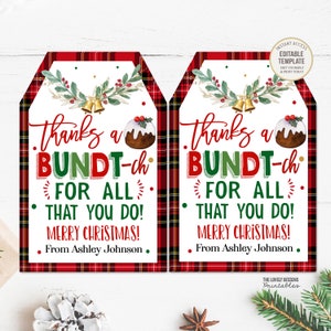 Christmas Bundt Cake Gift Tag Thanks a Bundtch for All You Do School ...