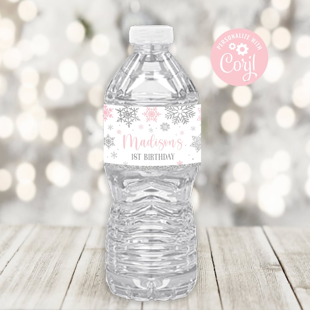 EDITABLE Winter Water Bottle Label Winter Birthday Labels Snowflakes ...