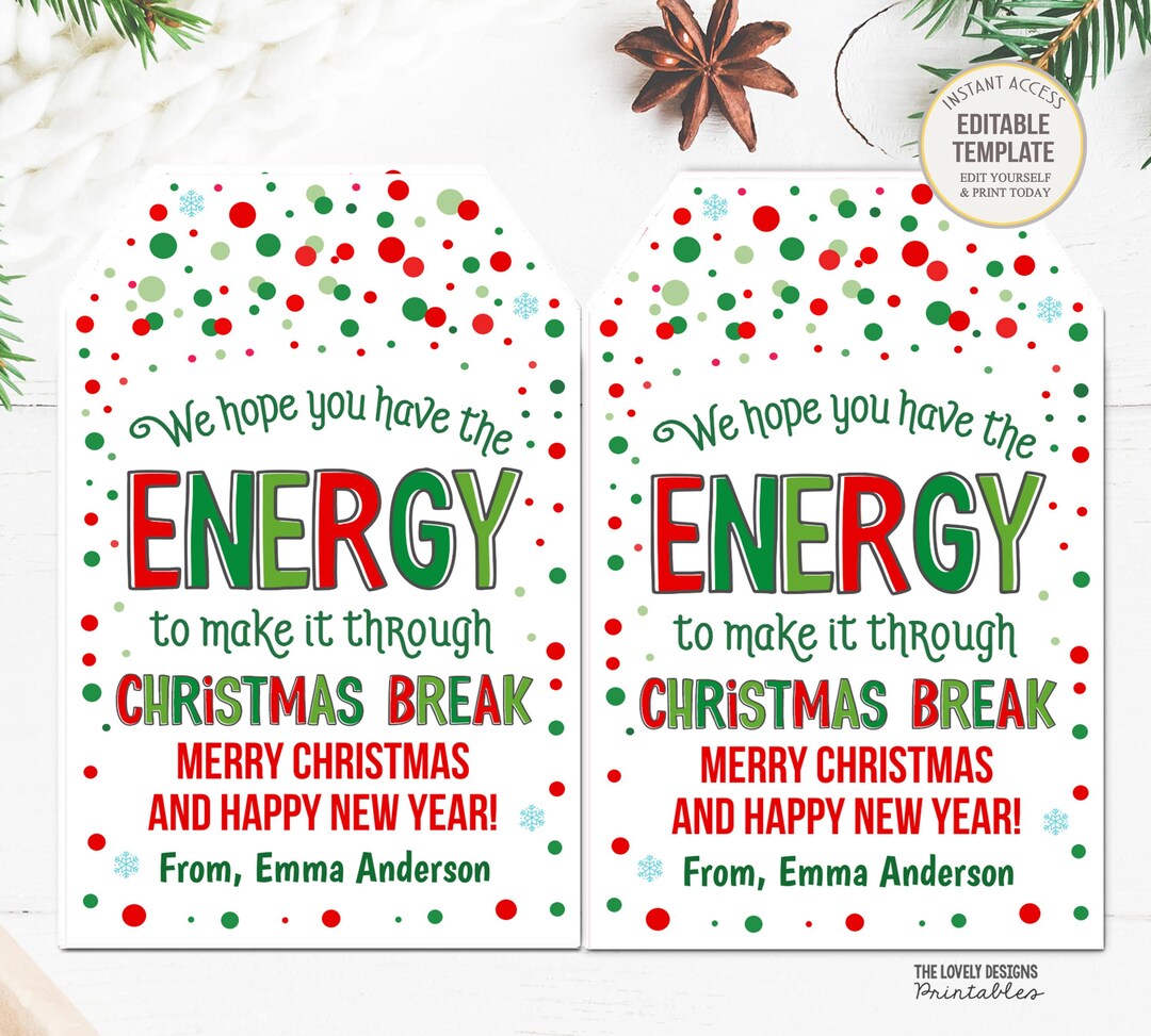 Editable Christmas Battery Gift Tag, Energy to Get Through Christmas ...