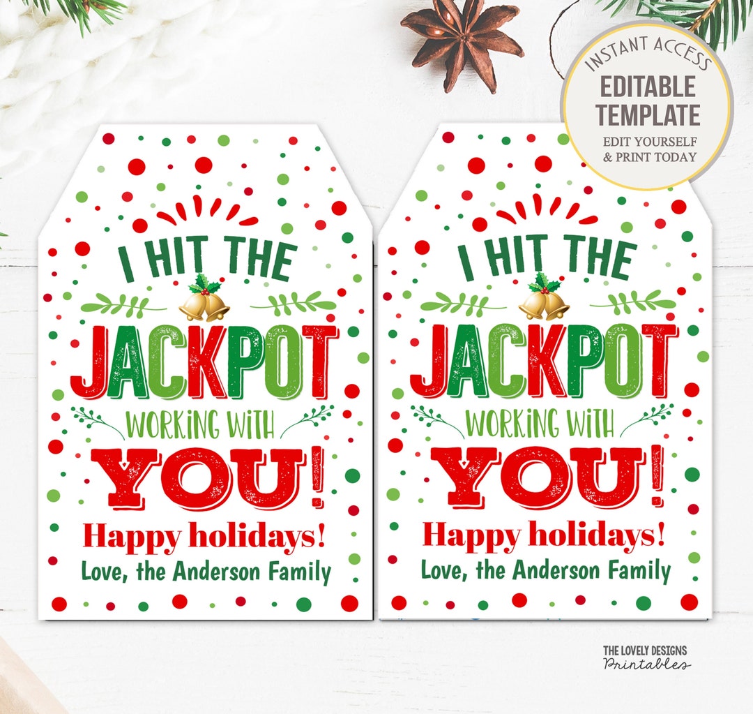 Hit the Jackpot Working With You Christmas Gift Tag Lotto Lottery ...