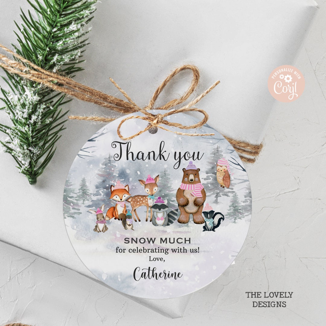 Editable Woodland Winter Tags Woodland Girl Birthday Gift Tags Circle ...