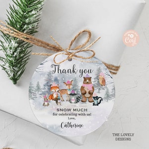 Editable Woodland Winter Tags Woodland Girl Birthday Gift Tags Circle ...